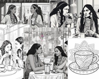 Native American Women & Coffee | Coloring Pages | Digital Download - Etsy