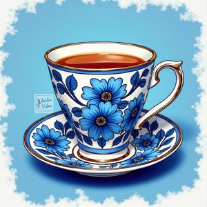 Blue and White Floral Porcelain Teacup Printable Art Set | Pop Art ...