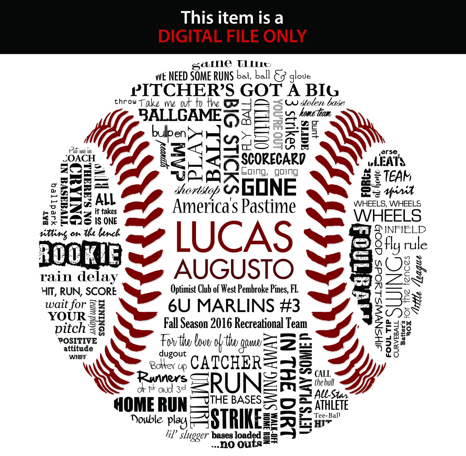 Personalized Baseball/softball Word Art DIGITAL FILE ONLY - Etsy