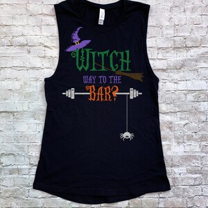 Witch Way to the Bar Halloween Fitness Tank Top | Funny Halloween ...