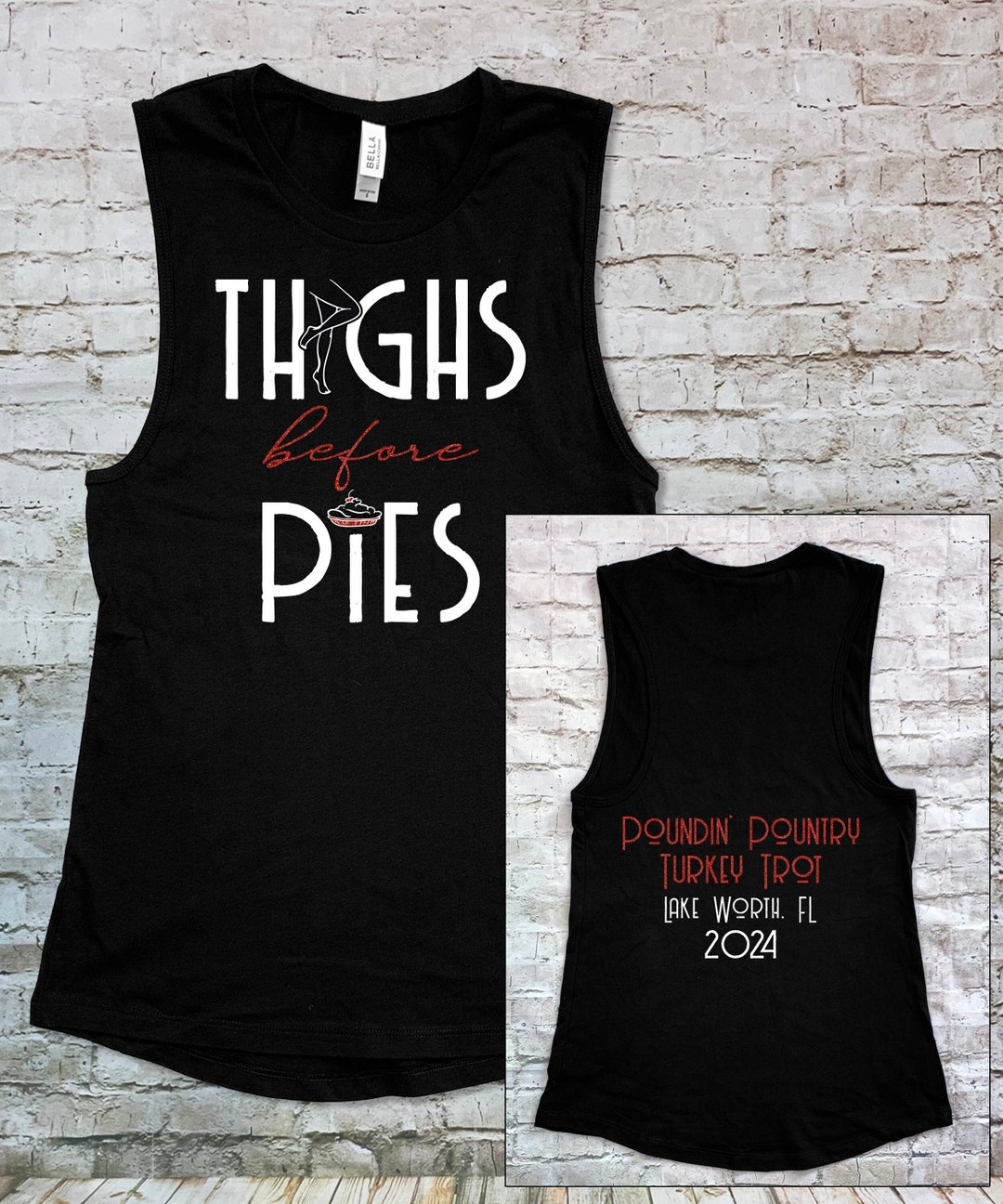 Thighs Before Pies Thanksgiving Running Tank Top Funny Thanksgiving ...
