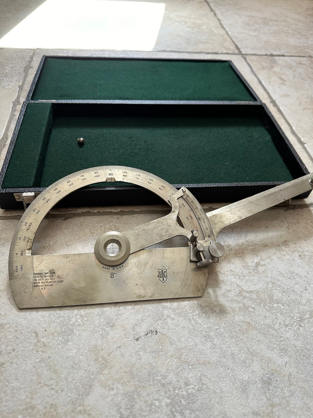 Engineer's 8 Inch Vintage Crosshair Arm Protractor in Case. Union ...