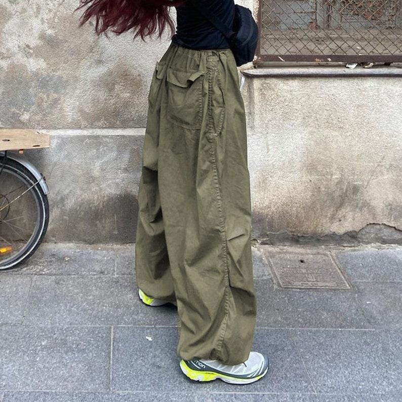 Y2k Baggy Cargo Trousers Khaki White Parachute Pants Etsy Ireland