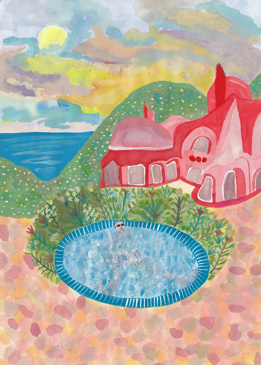 Wild Jacuzzi Painting giclée Fine Art Print Boy Chilling - Etsy