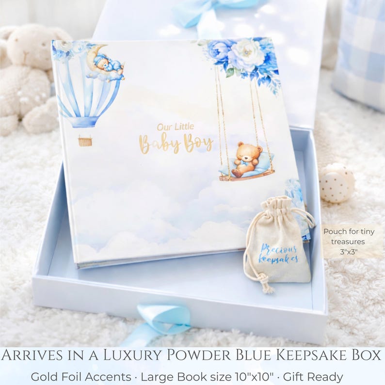 Baby Boy Memory Book & Keepsake Box – Luxury Newborn Gift Set ...