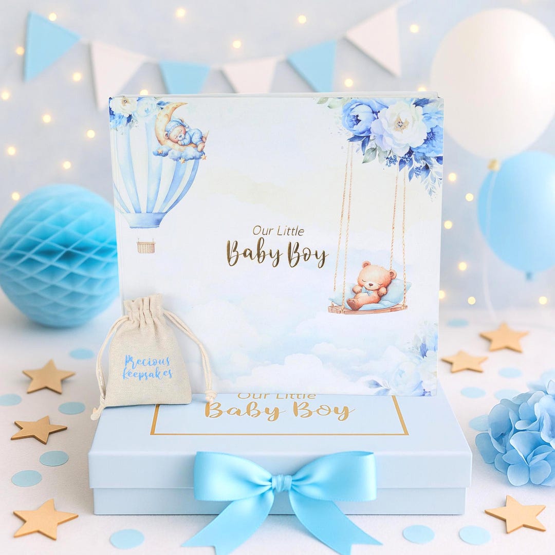 Luxury Baby Boy Memory Book With Keepsake Box | Baby Shower Gift ...