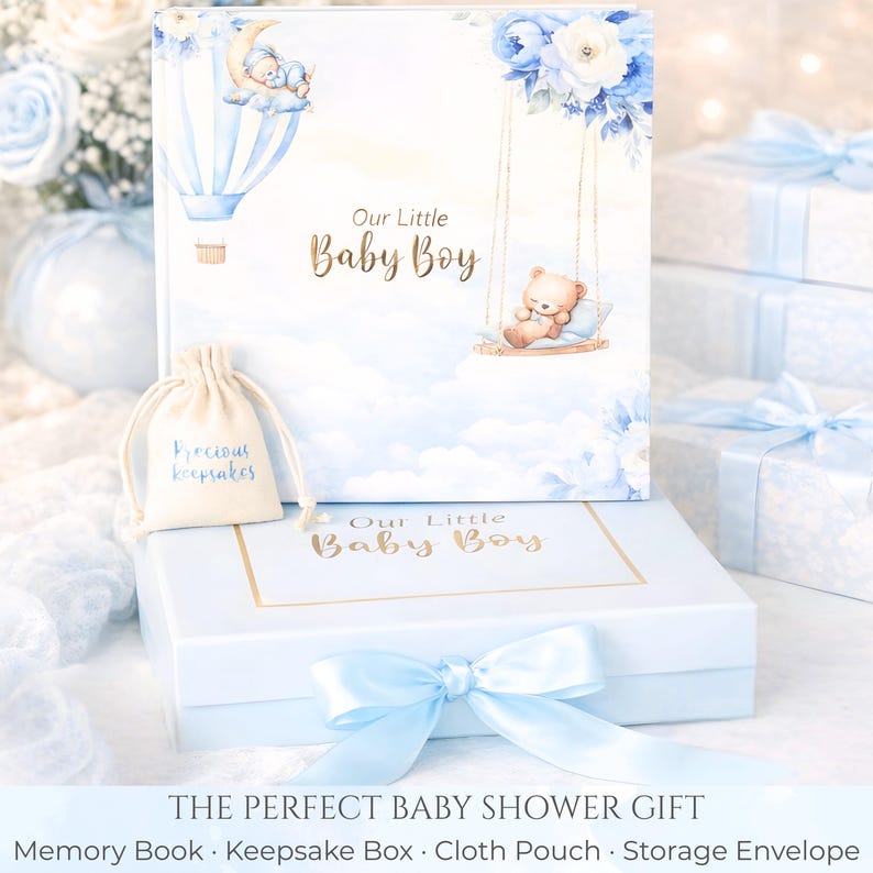 Baby Boy Memory Book & Keepsake Box – Luxury Newborn Gift Set ...