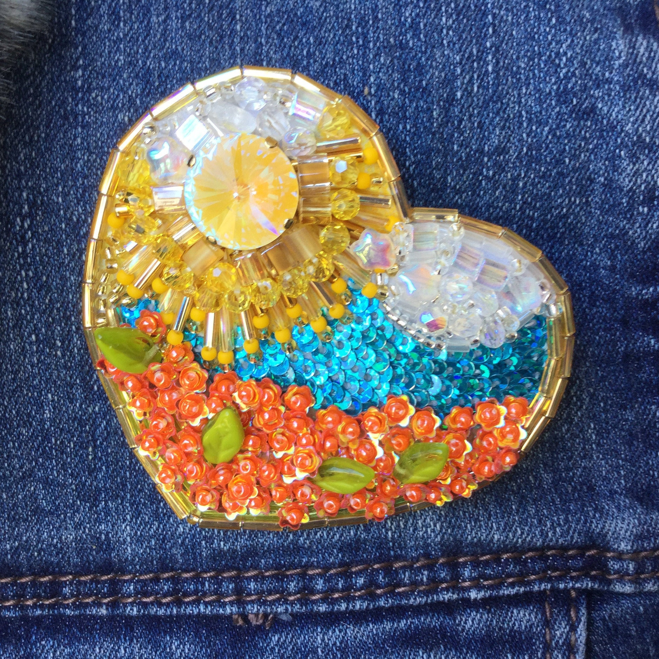 Swarovski Sunshine on Flowers Heart Shaped Brooch, Crystal,toho Seed ...
