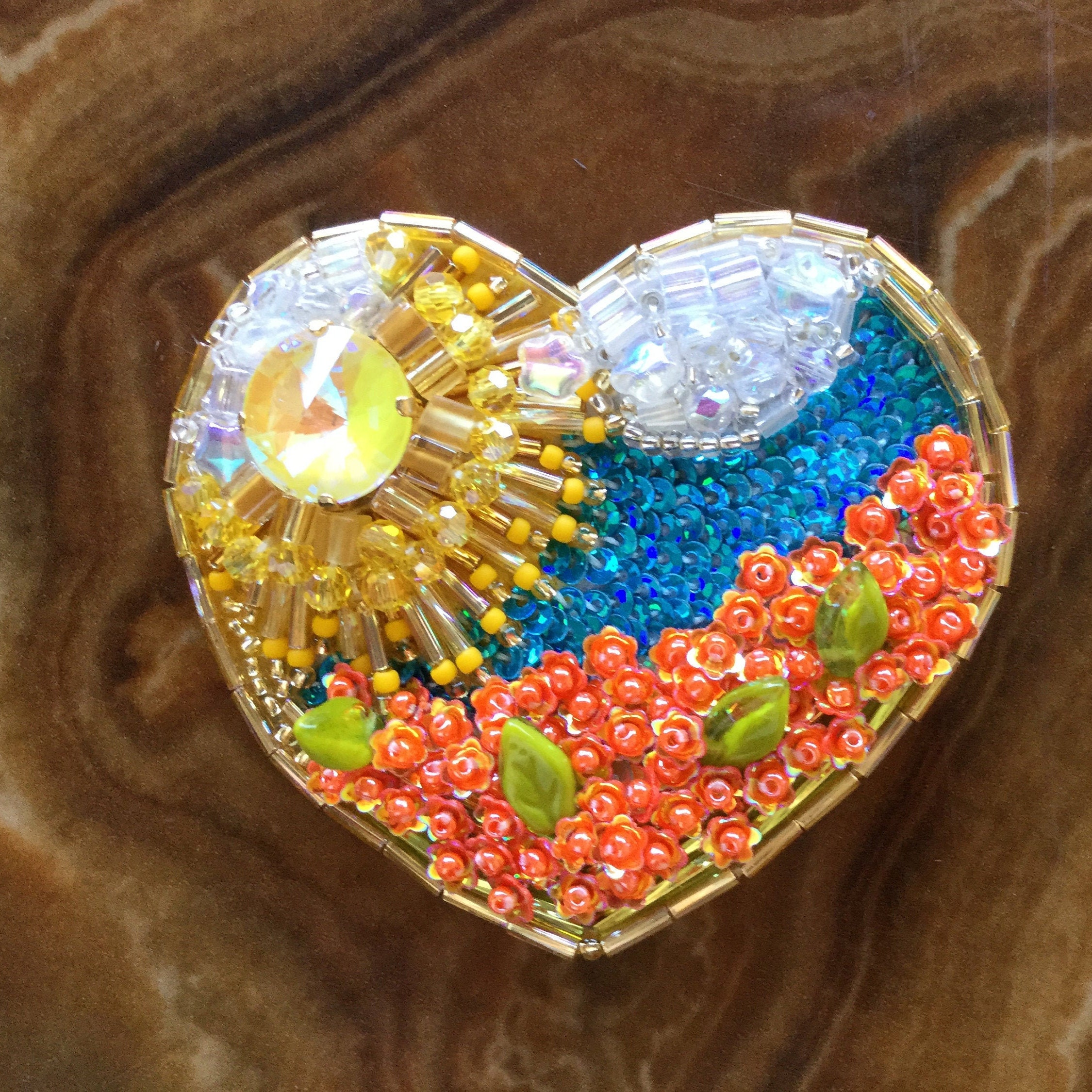 Swarovski Sunshine on Flowers Heart Shaped Brooch, Crystal,toho Seed ...