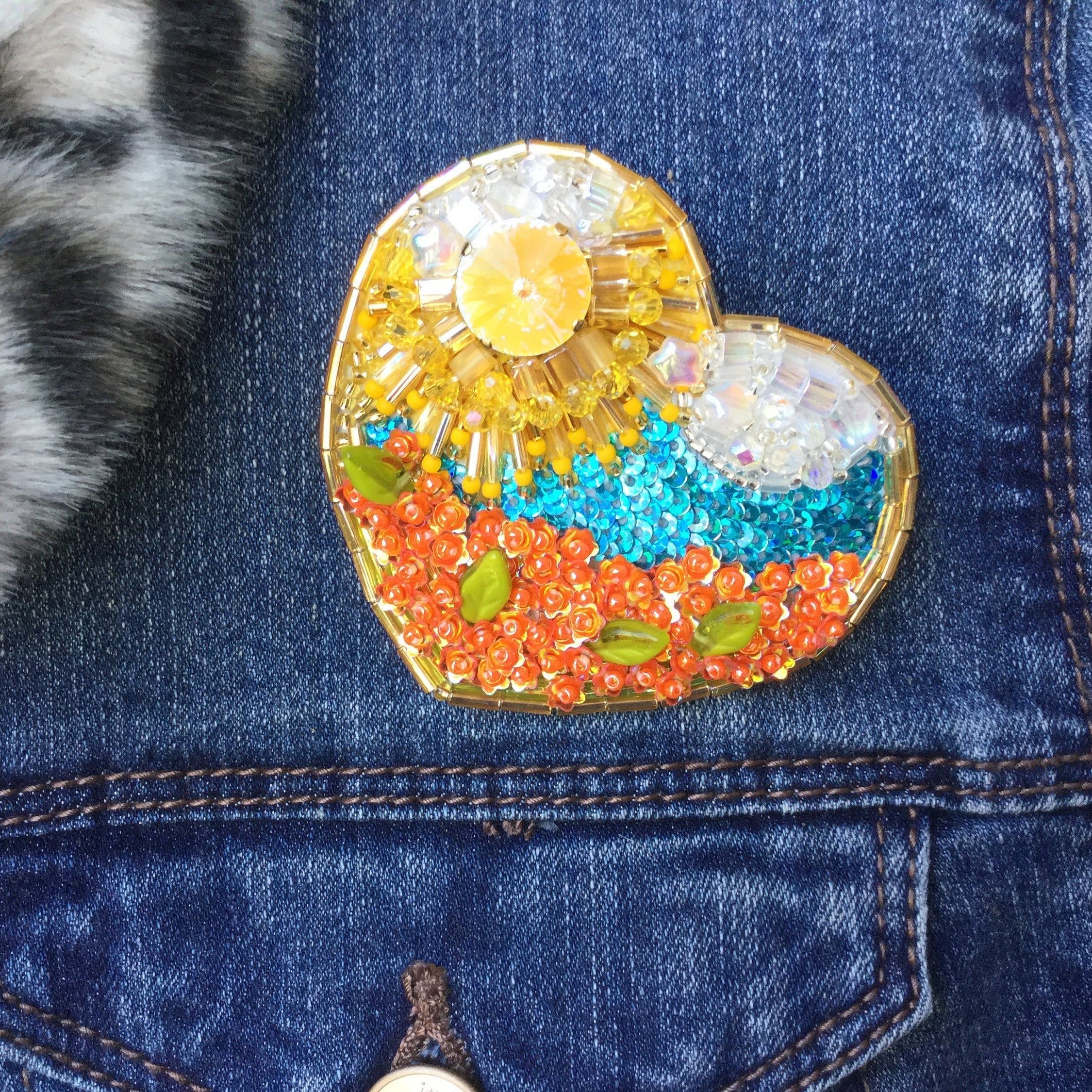 Swarovski Sunshine on Flowers Heart Shaped Brooch, Crystal,toho Seed ...