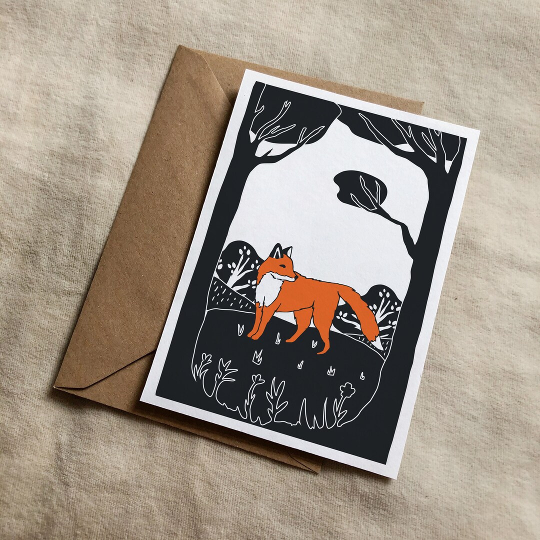 Illustrated A6 Fox Card - Etsy