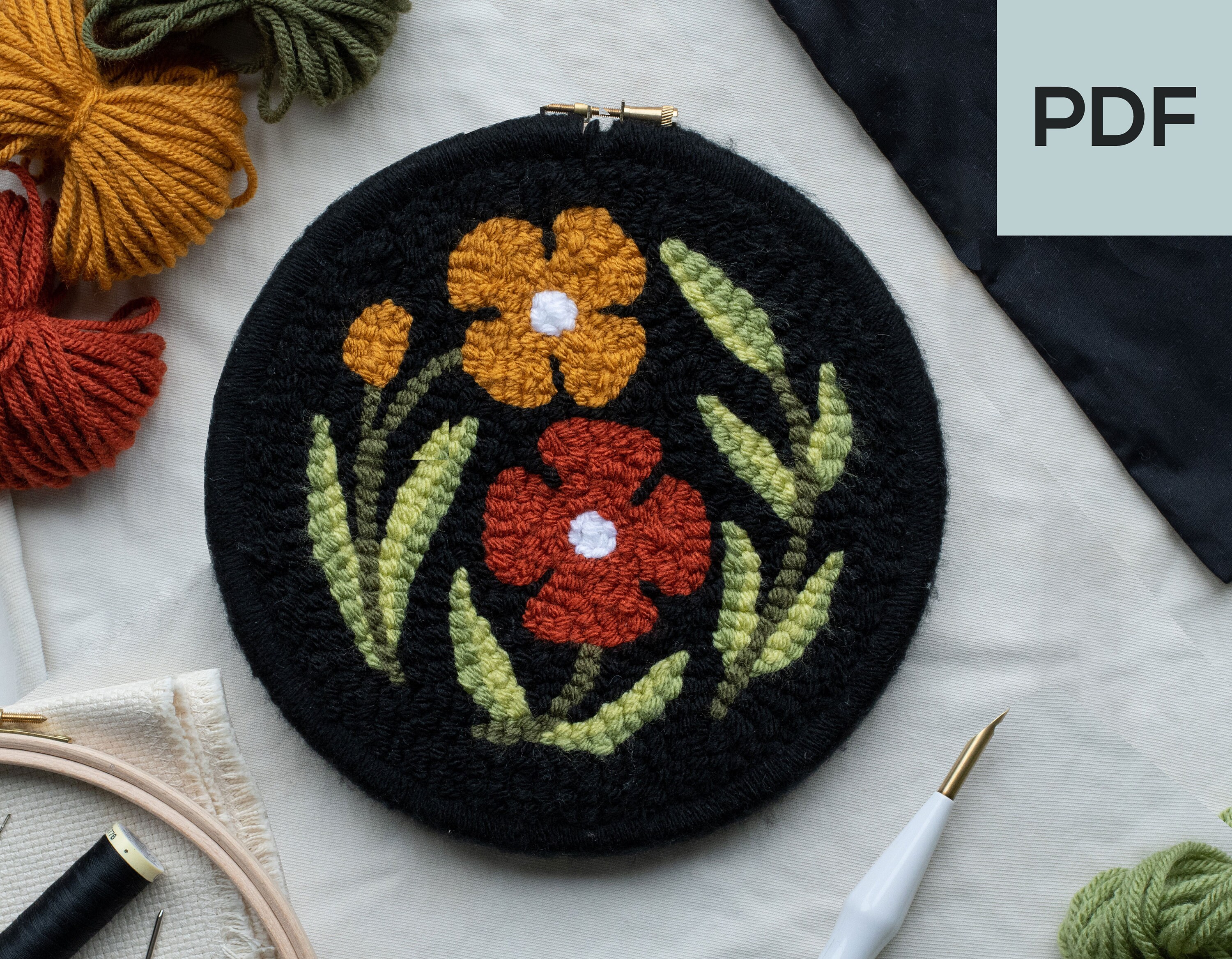 Marigold Floral Punch Needle Pattern Digital PDF Download - Etsy