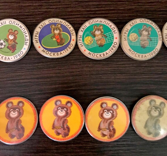 Soviet Olympic Bear badges set - 1980 Moscow Olympic … - Gem