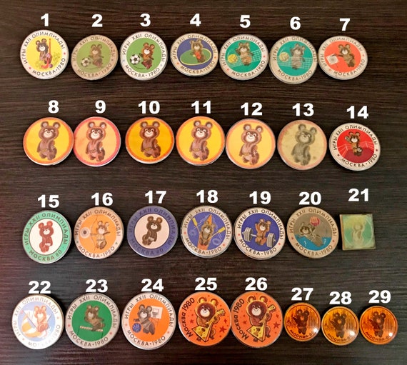 Soviet Olympic Bear badges set - 1980 Moscow Olympic … - Gem
