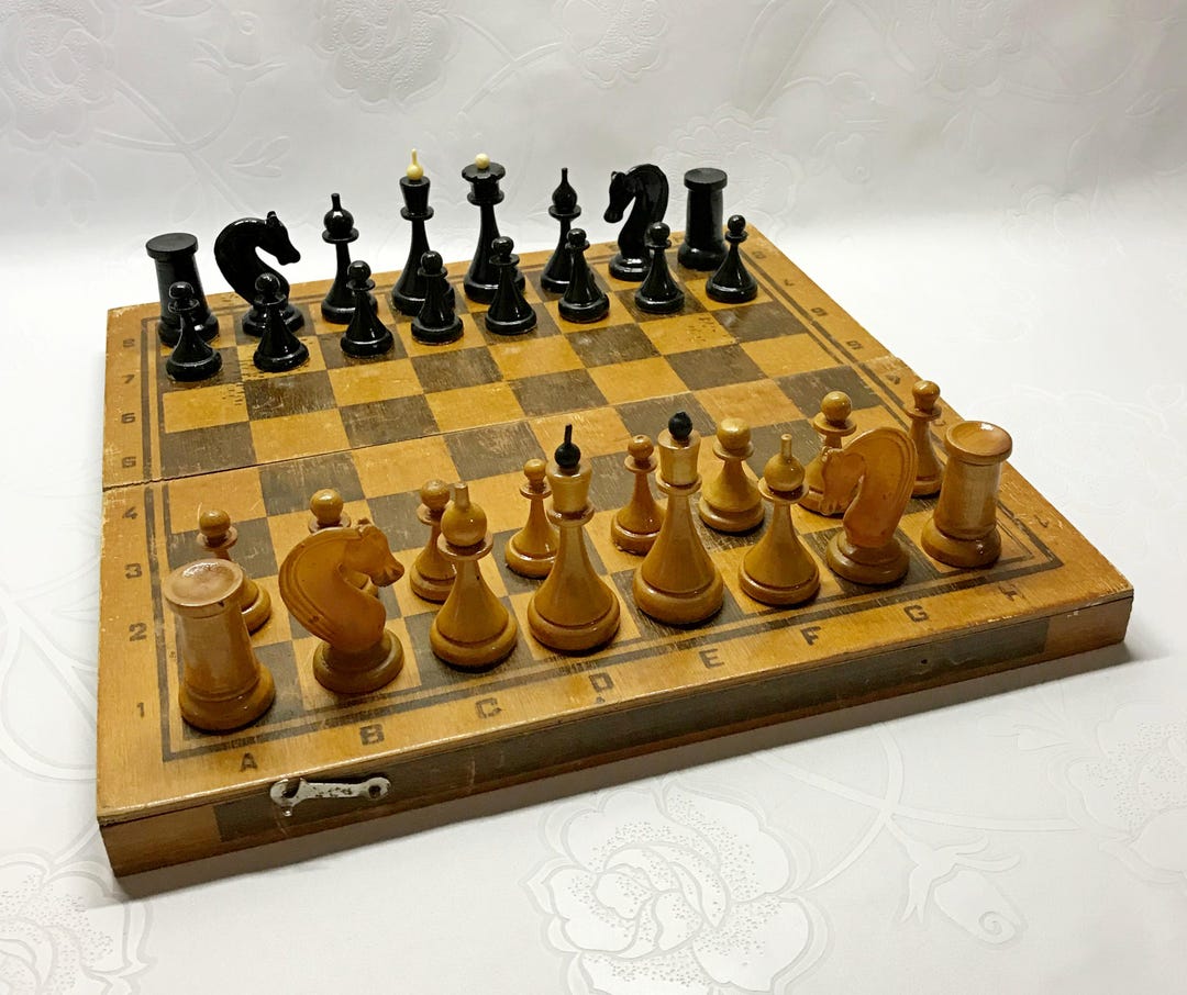 Soviet Chess Set Wooden USSR Chess Vintage Chess 1970 Full Set Ukraine ...