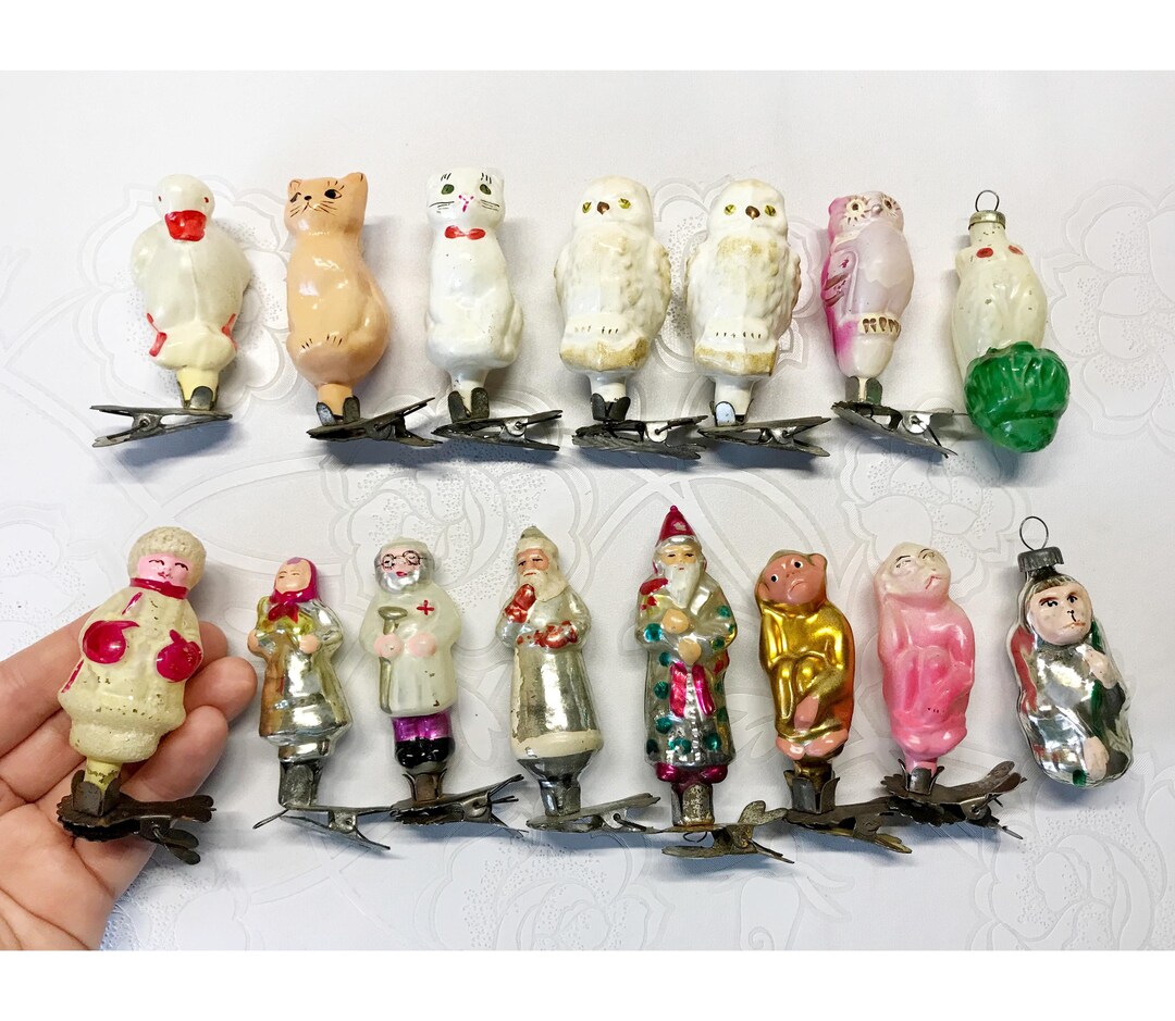 Soviet Vintage Glass Mini Christmas Tree Ornament Animals Characters ...