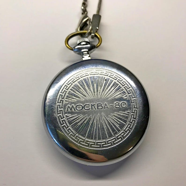Soviet Vintage Pocket Watch Molniya Boxer Olympics Blue Dial Chatelaine ...