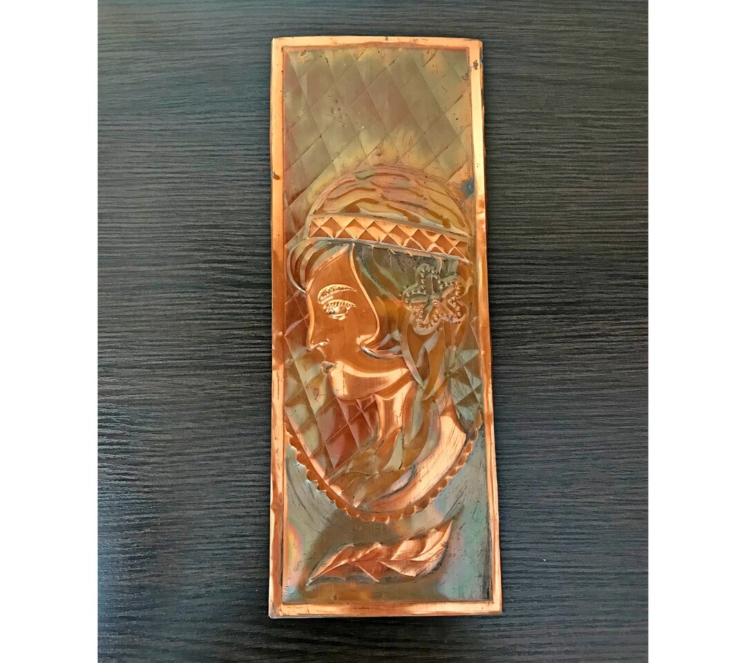 Soviet Copper Chasing Ukraine Girl Ukrainian Girl Vintage Copper ...