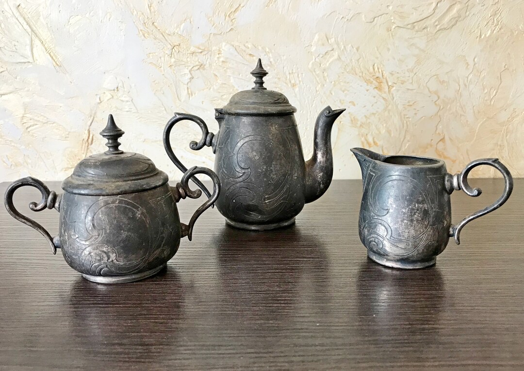 Vintage Nickel Tea Set With Engraving Silver Plated England 19th ...