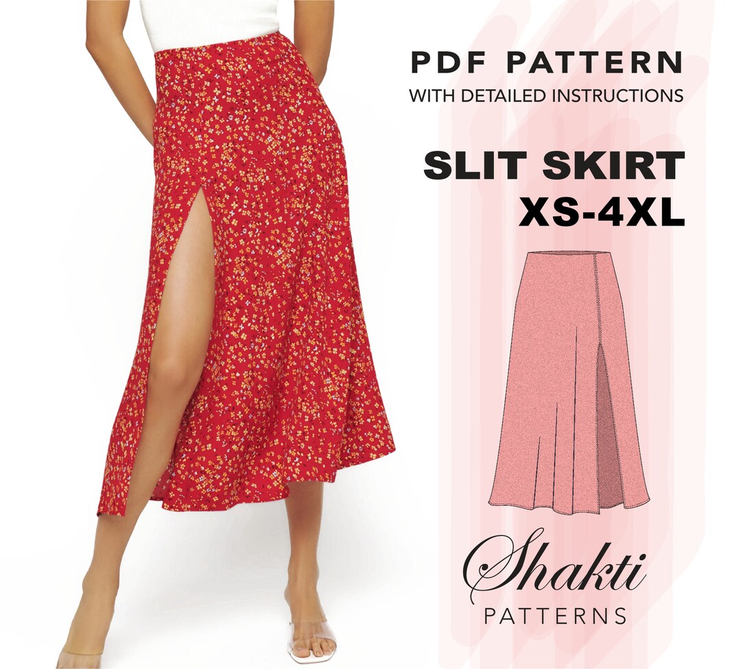 Slit Skirt Sewing Pattern Beginner Level Midi Sewing Pattern Etsy