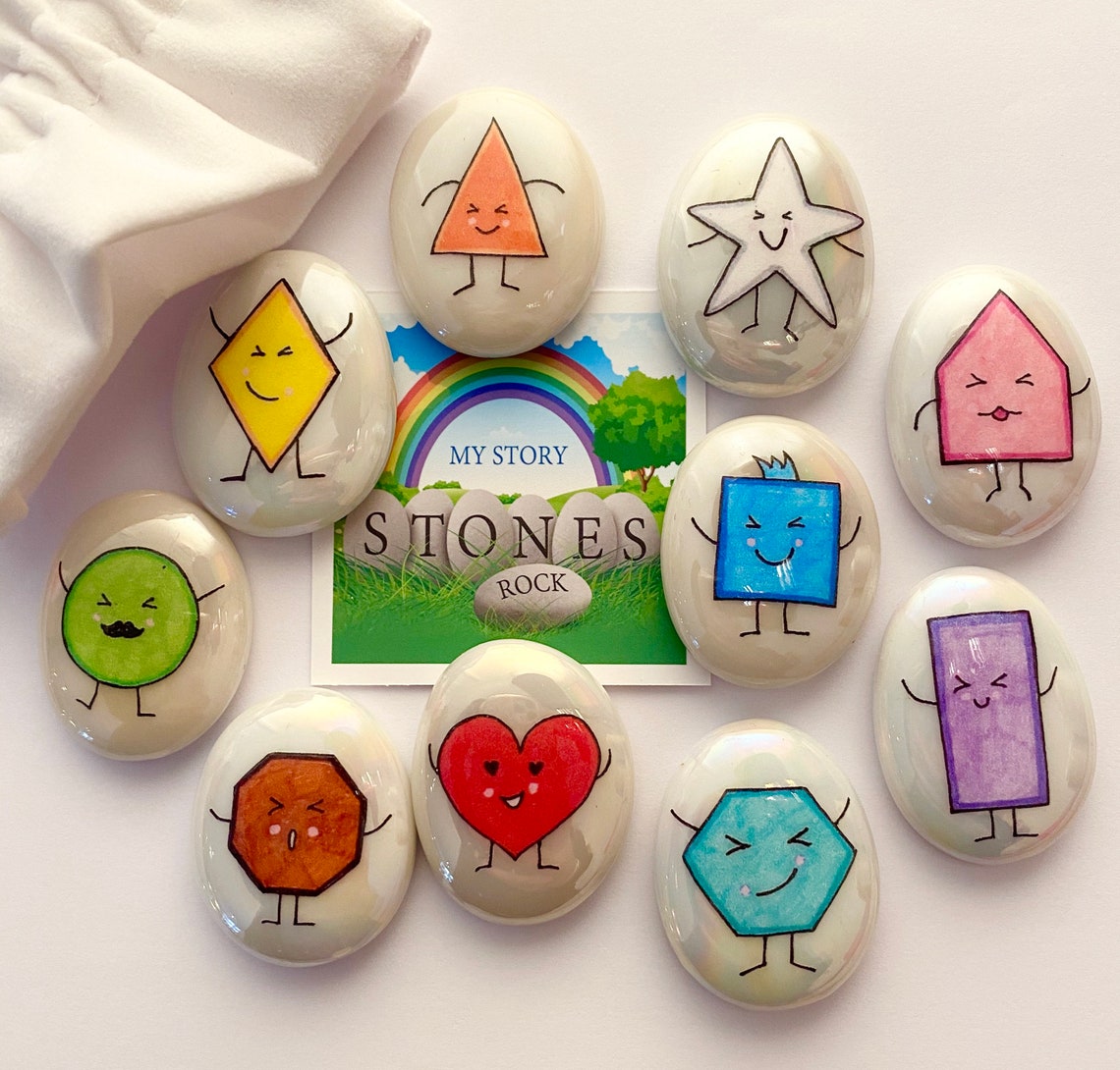 Shapes, Colours, Stones, Pebbles, Kids, Early Years, Gift, Story Stones ...