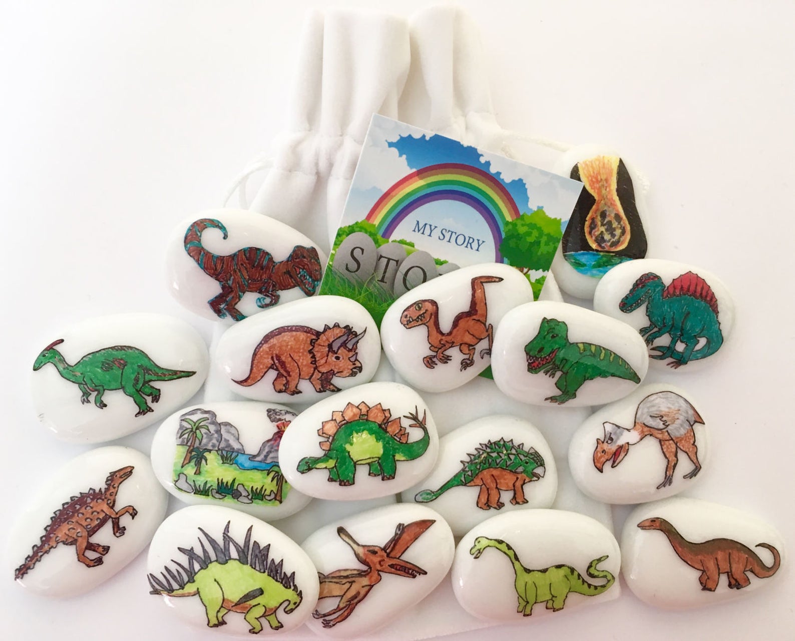 Dinosaur Story Stones Set Story Telling Imaginative Play - Etsy