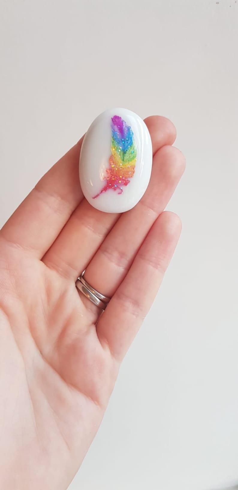 Feather Rainbow Friendship Good Luck Keepsake Stone | Etsy UK