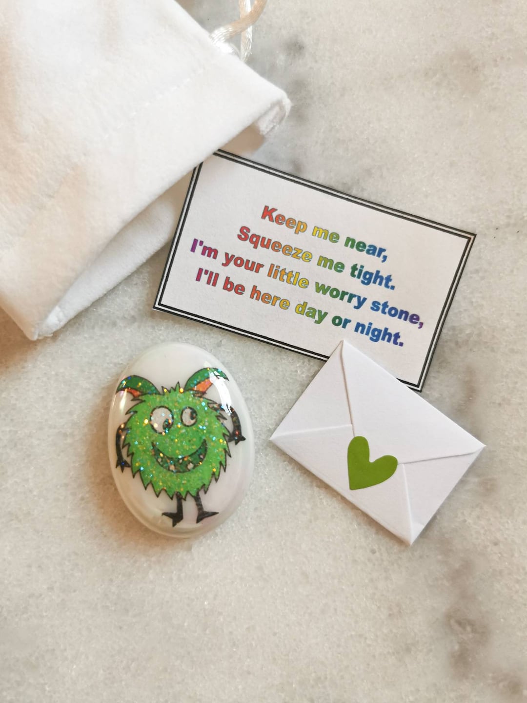 Green, Worry Stone, Childrens Anxiety Aid, Stress Relief, Sensory, Kids ...