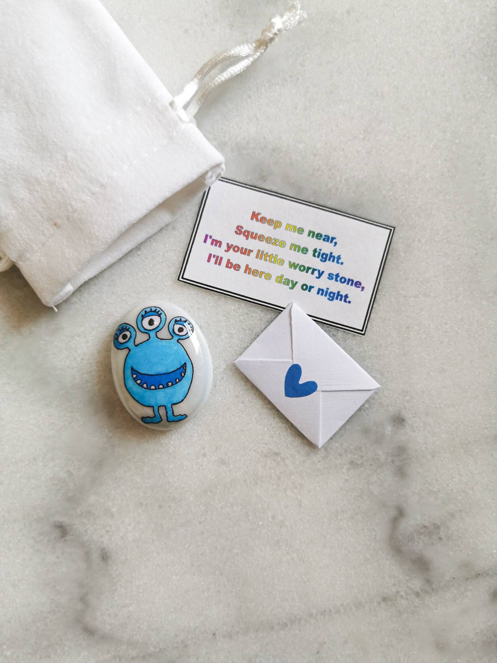 Blue, Worry Stone, Childrens Anxiety Aid, Stress Relief, Sensory Toy ...