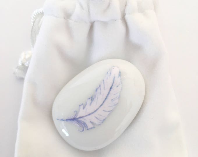 Painted Stone Feather Hand Painted Rock, White Feather on Sea Pebble ...