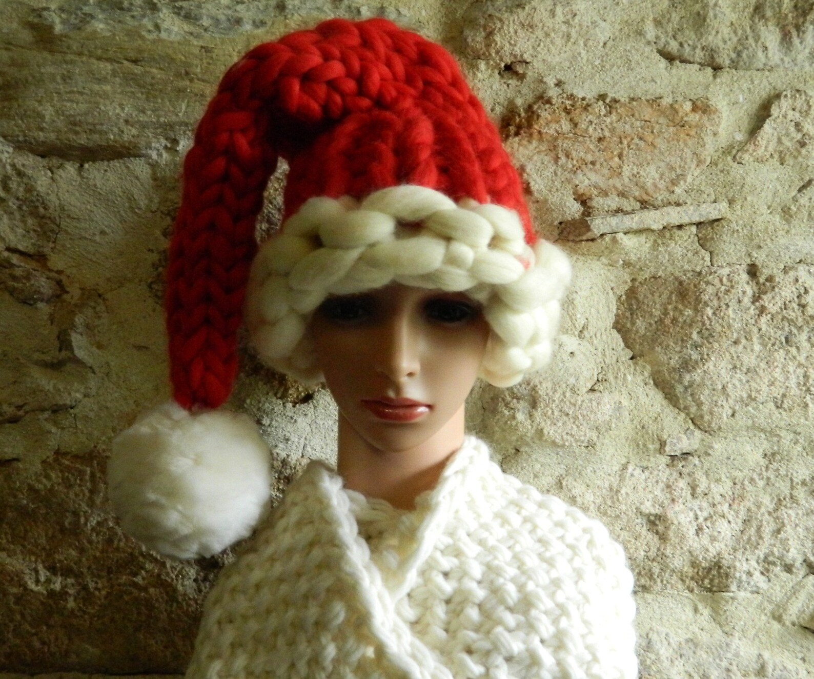Knitted Santa Hat, Hand Knitted Chunky Christmas Hat, Unique Womens ...
