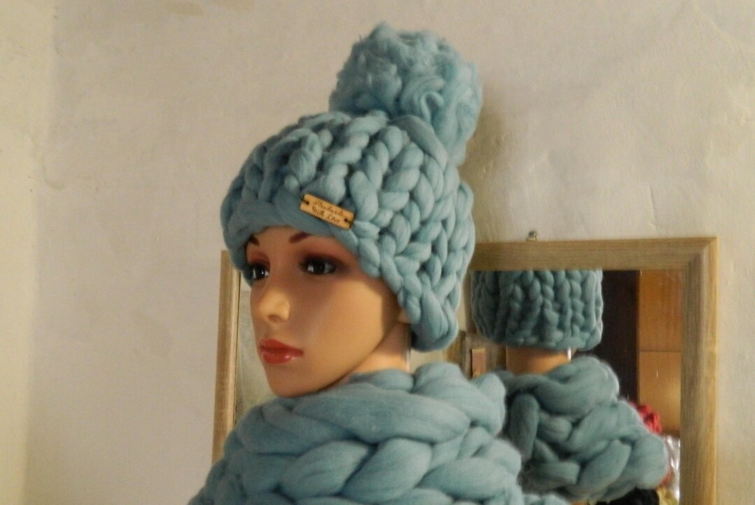 Blue Wool Hat. Chunky Merino Knit Hat. Winter Womens Hat. - Etsy