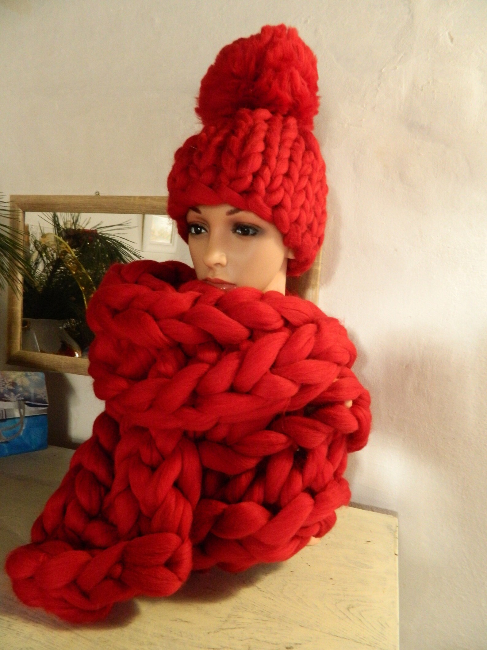Oversize Knit Scarf. Chunky Knit Scarf. Pink Bulky Scarf. Arm Knitted ...