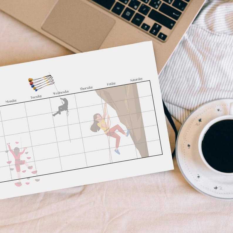 Rock Climbing, 2025 Calendar Printable, Monthly Planner Landscape ...