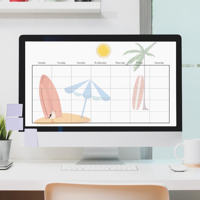 Beach, 2025 Calendar Printable, Monthly Planner Landscape, Minimal ...