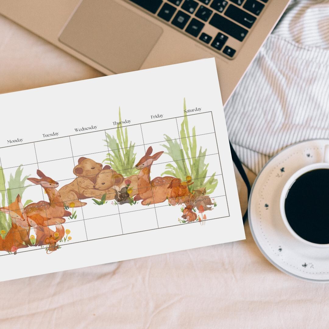 Forest Friends, 2025 Calendar Printable, Monthly Planner Landscape ...