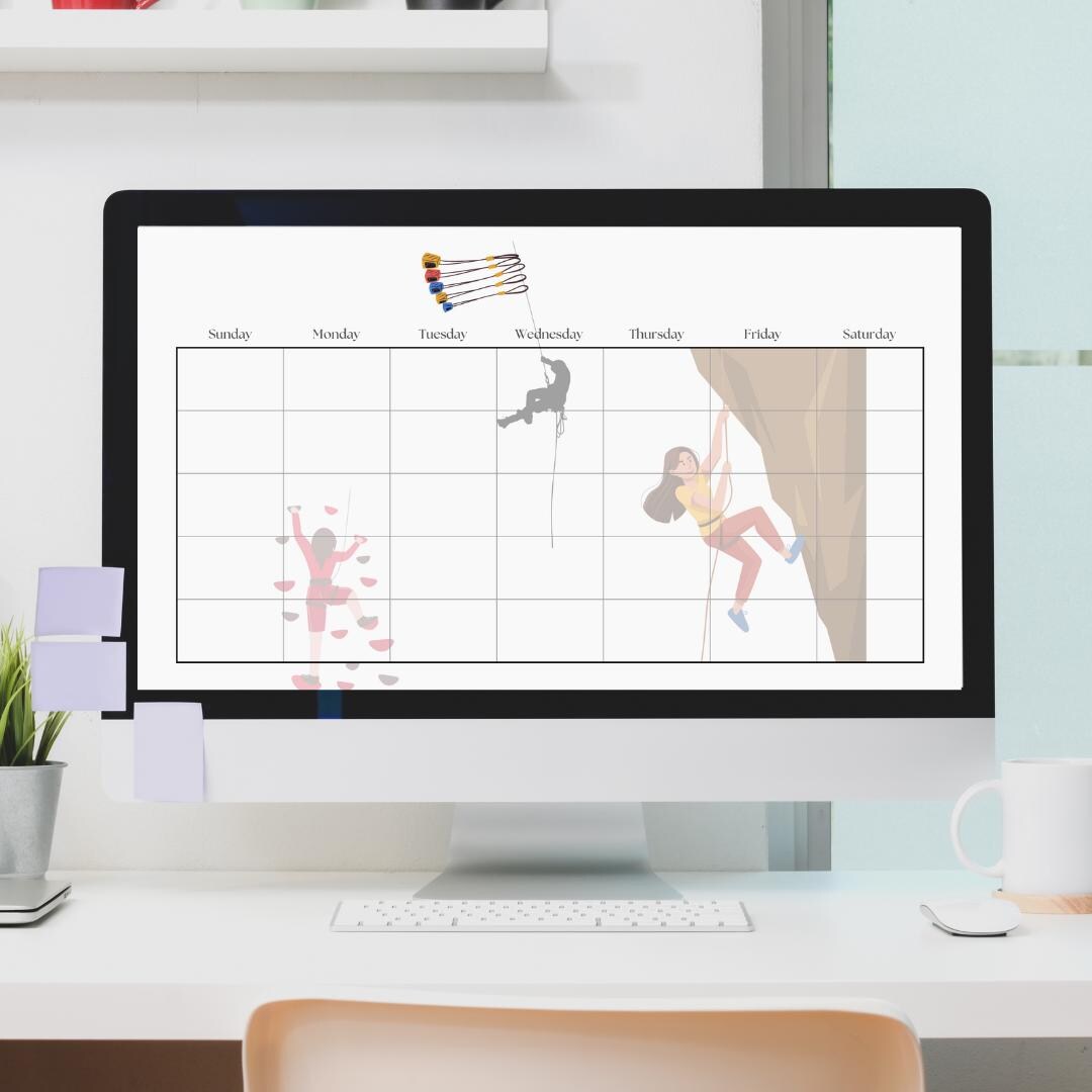 Rock Climbing, 2025 Calendar Printable, Monthly Planner Landscape ...