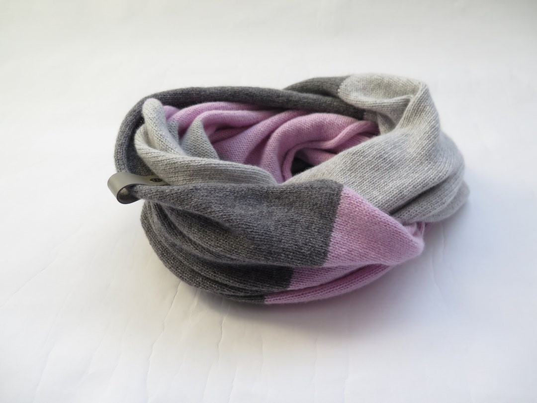 Grey and Lilac Cashmere Merino Wool Infinity Scarf, Loop Scarf ...