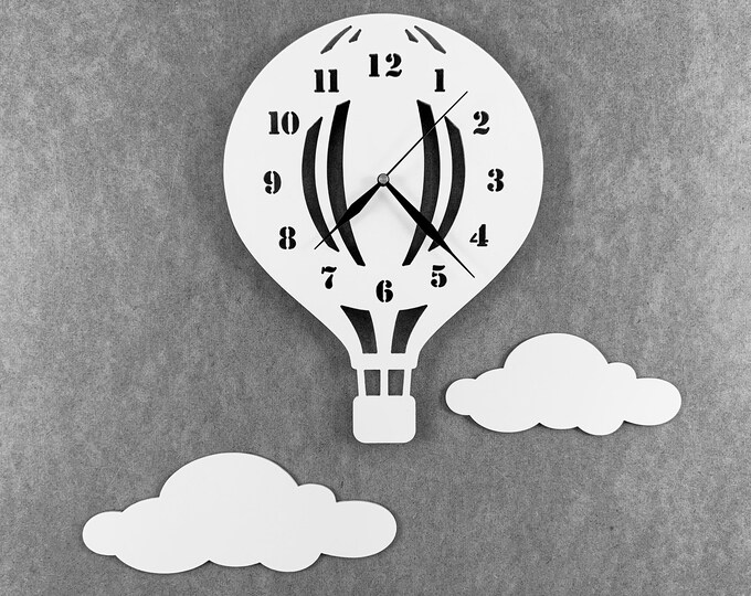 Babees© Children's Wall Clock Balloon With 2 Clouds, Wood, White ...