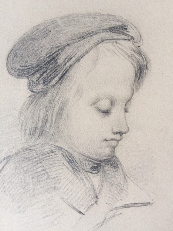 Antique Original Pencil Drawing of a Young Boy Graphite | Etsy
