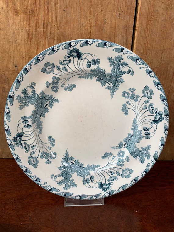 Set of 2 antique French Longwy plates Longwy Chartres petrol | Etsy