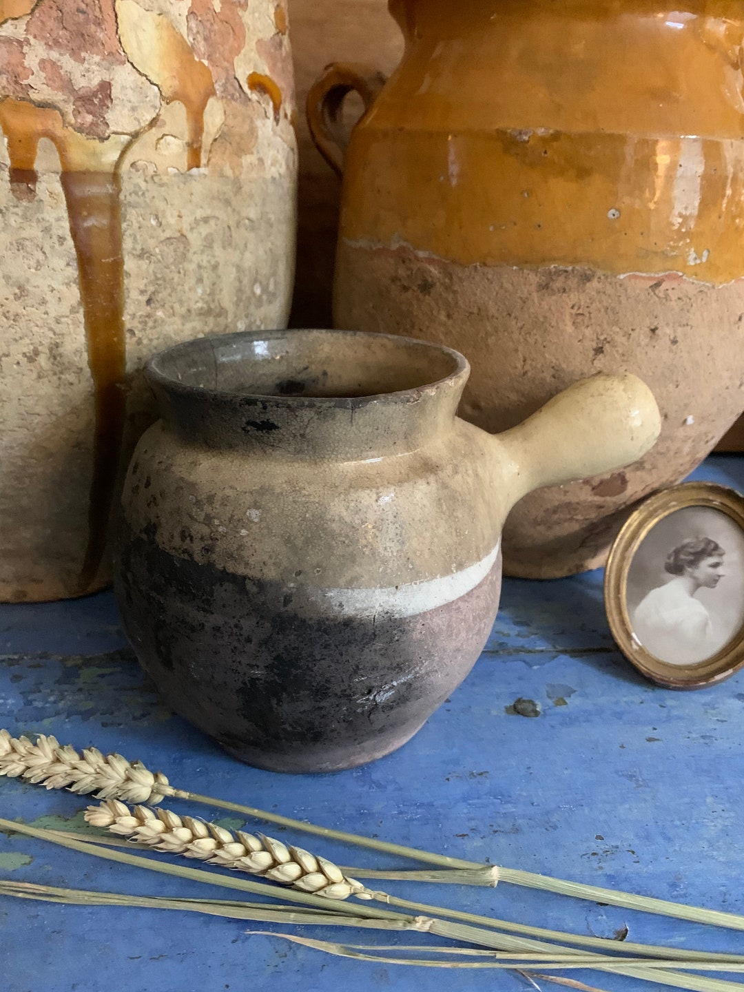Small 1800s French Cooking Pot, Soft Yellow Glaze, Provencal Stone Ware ...
