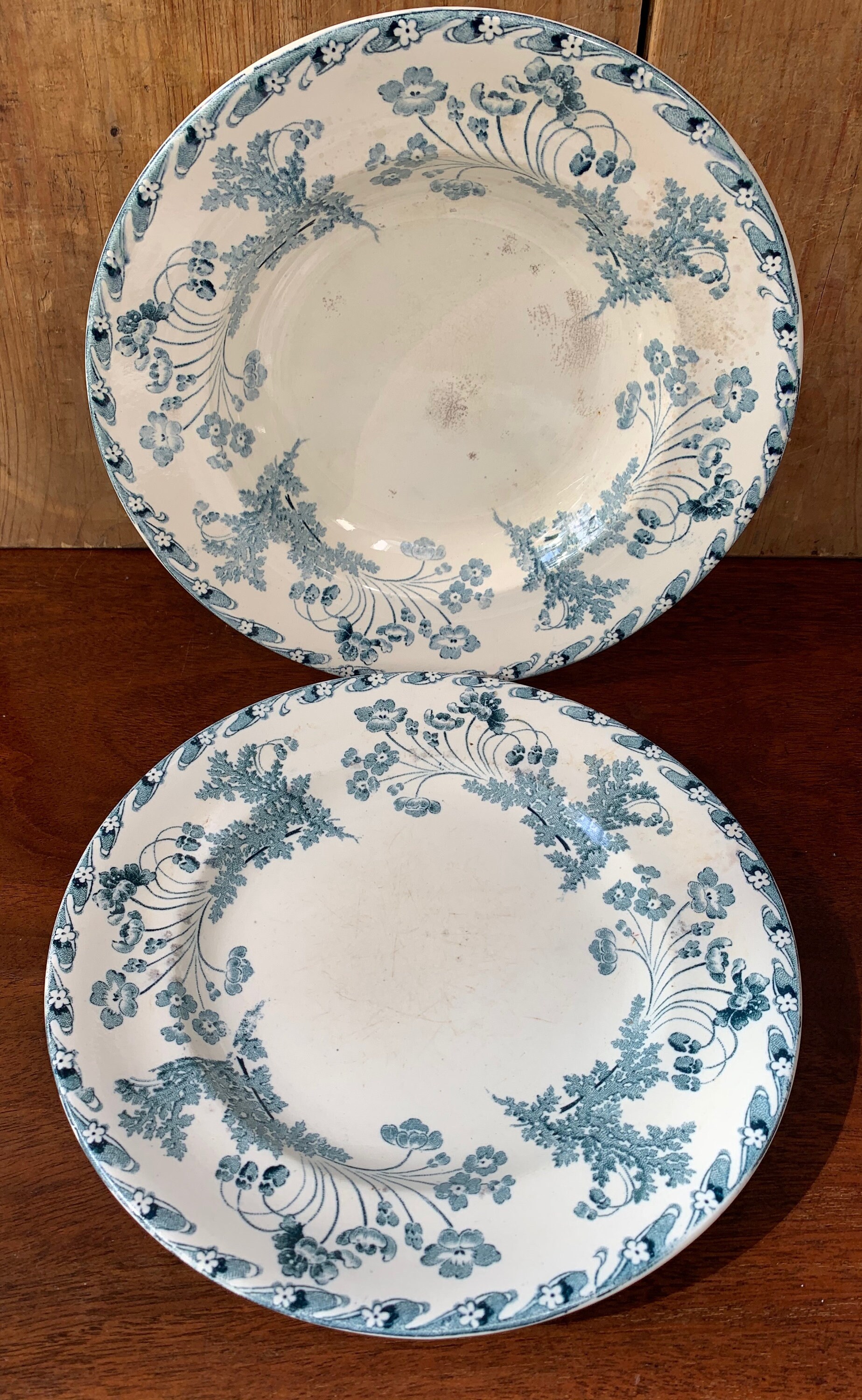 Set of 2 antique French Longwy plates Longwy Chartres petrol | Etsy