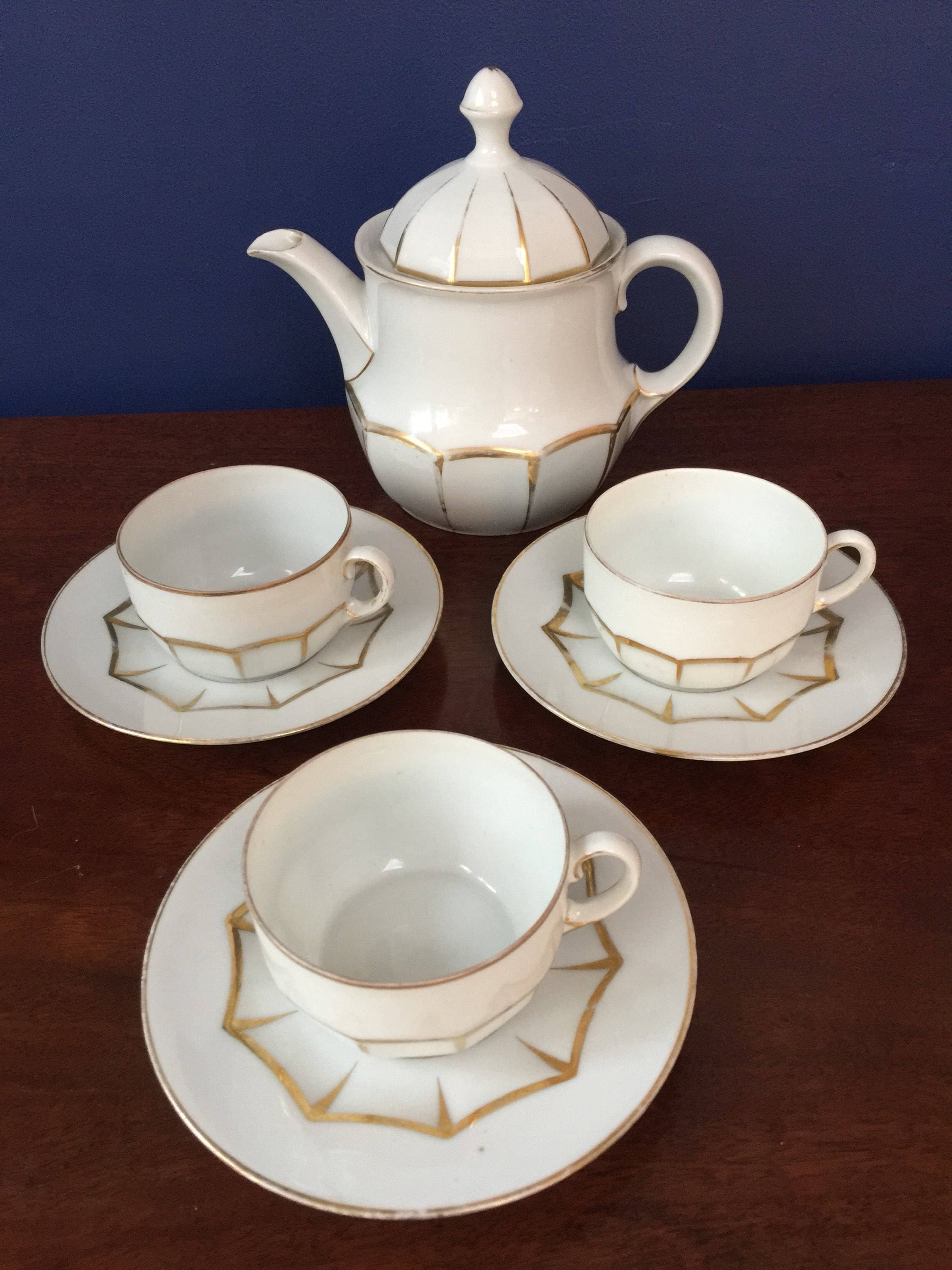 Beautiful Dutch Art deco tea set teapot and 3 teacups with | Etsy