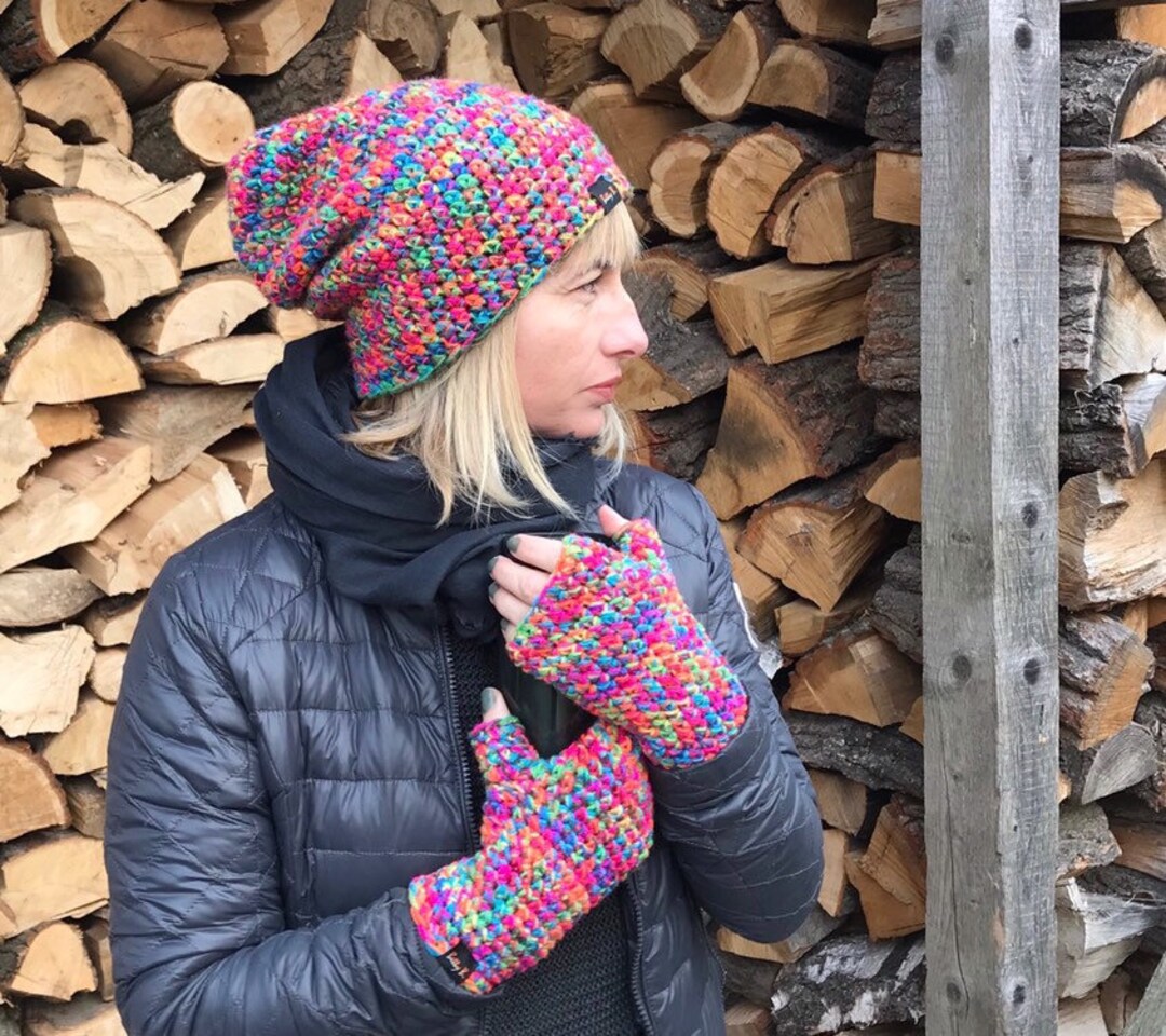 Oversize Colorful Beanie Hat, Slouchy Crochet Beanie Boho Hippie, Gift ...