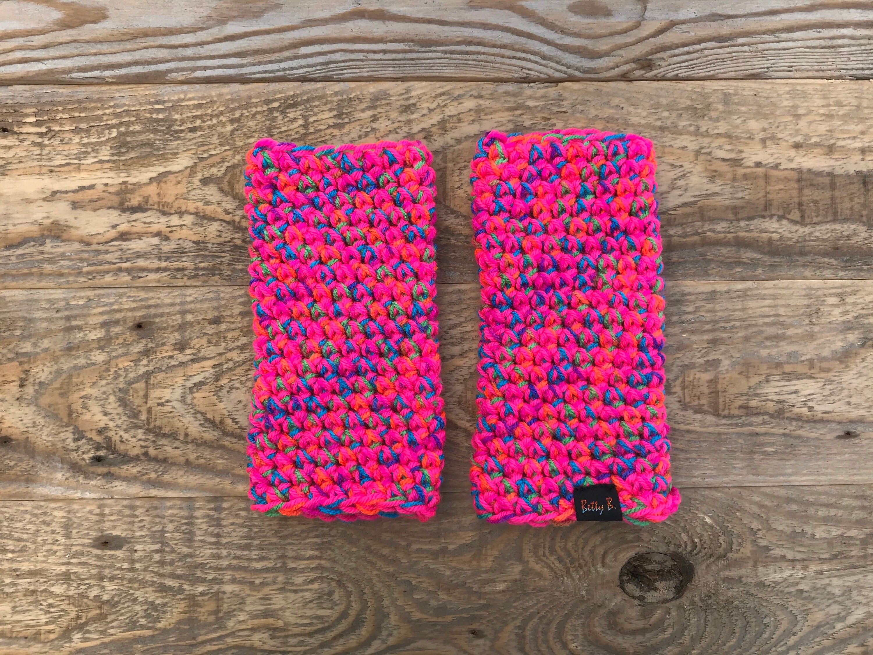 Neon Pink Fingerless Mittens Hot Pink Hand Warmers Crocheted - Etsy