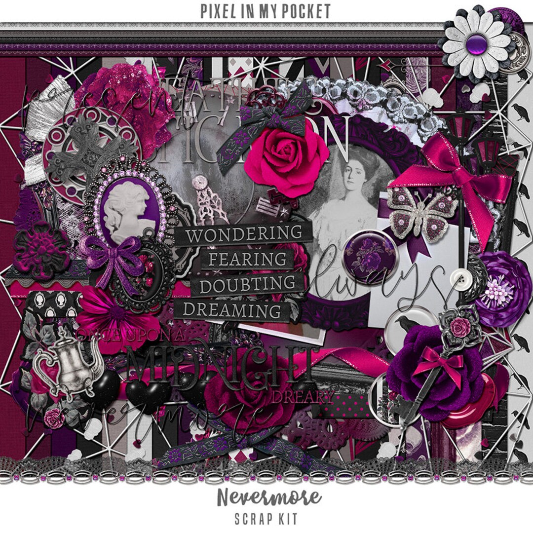 Nevermore Gothic Inspired Scrapbook digital Scrap Kit - Etsy