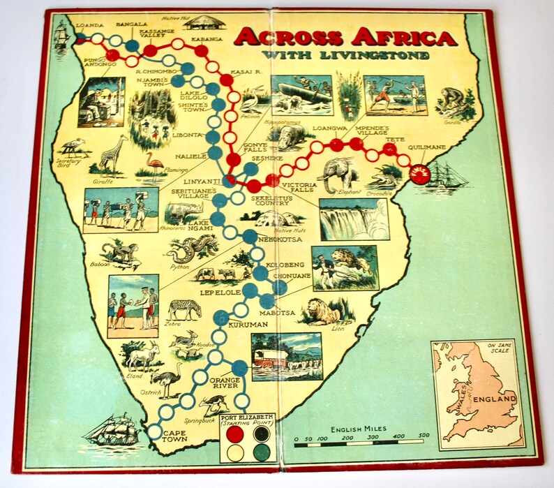 Rare Antique 1920's ACROSS AFRICA With LIVINGSTONE Board Game by Chad ...