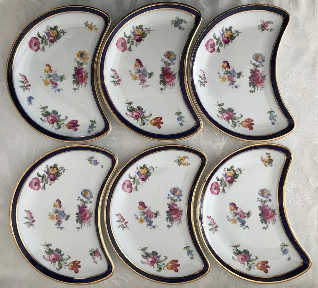 Very Rare Antique George Jones Crescent Hand Painted Floral Half Moon ...