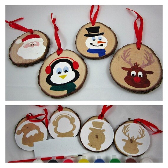 Diy Christmas Craft Project Diy Christmas Ornament Gift Tag Craft Kit Wood Painting Kit Set of 4 at the North Pole FREE SHIPPING Etsy